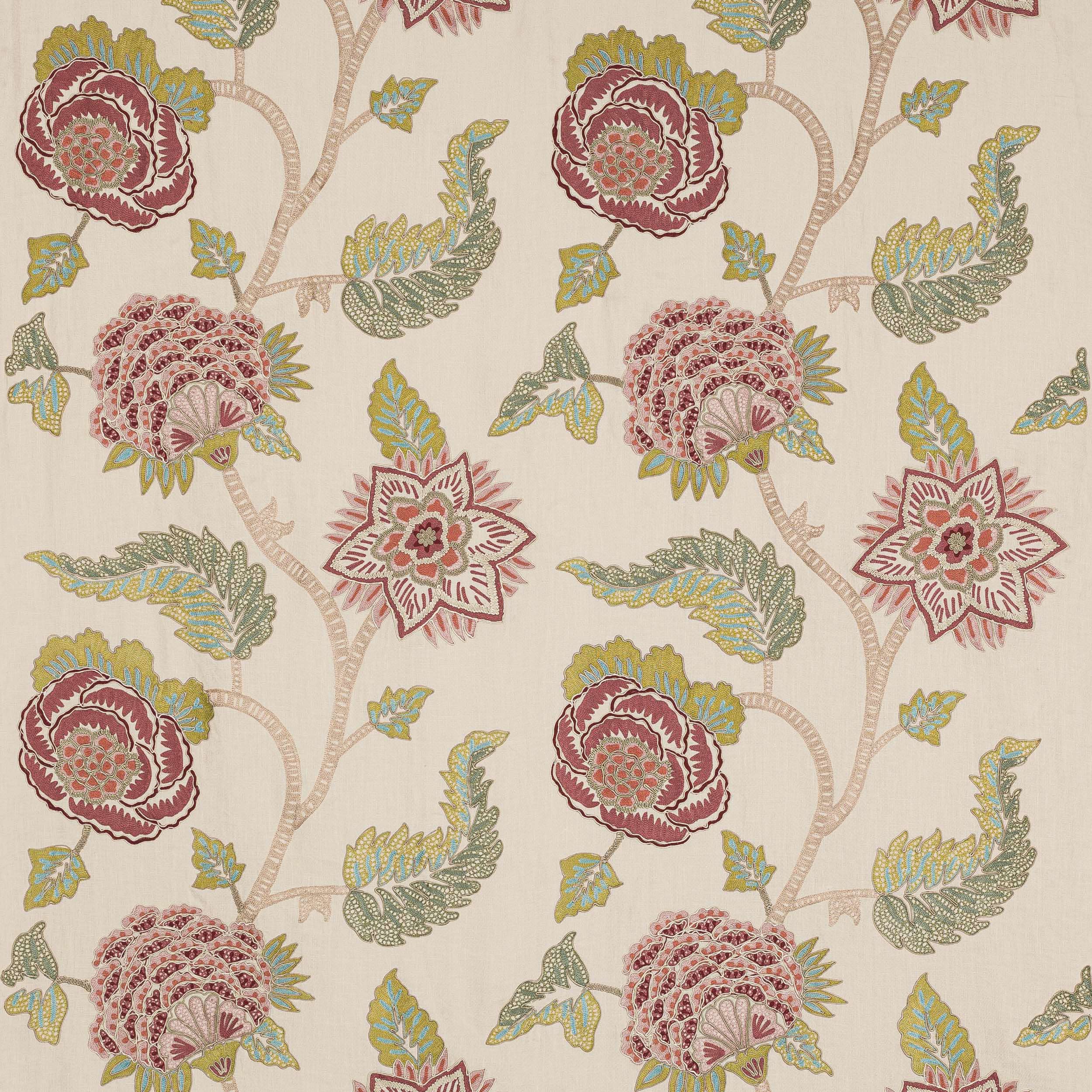 Jessamine Fabric in Red/Green by Colefax and Fowler