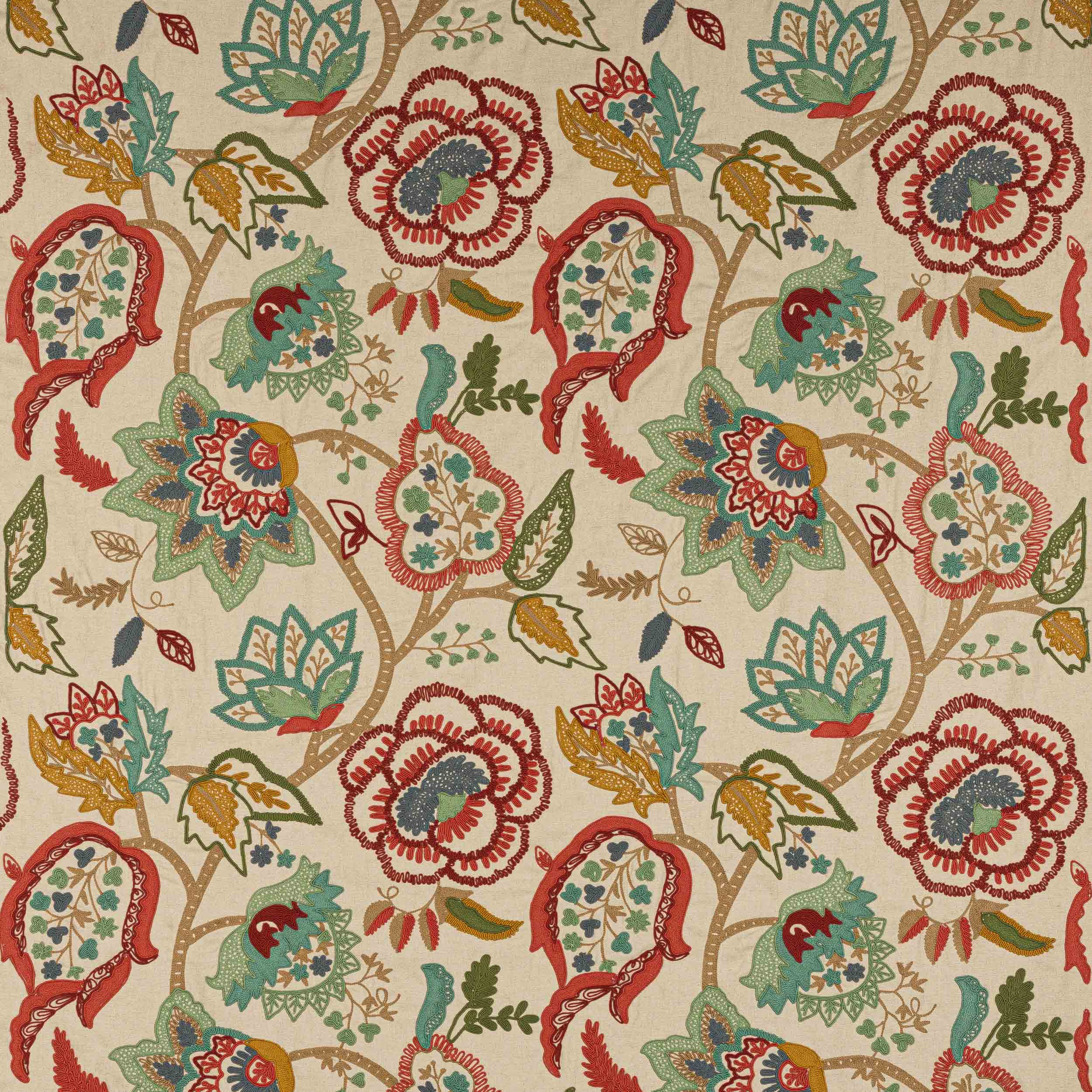 Nerello Fabric in Red/Green by Colefax and Fowler