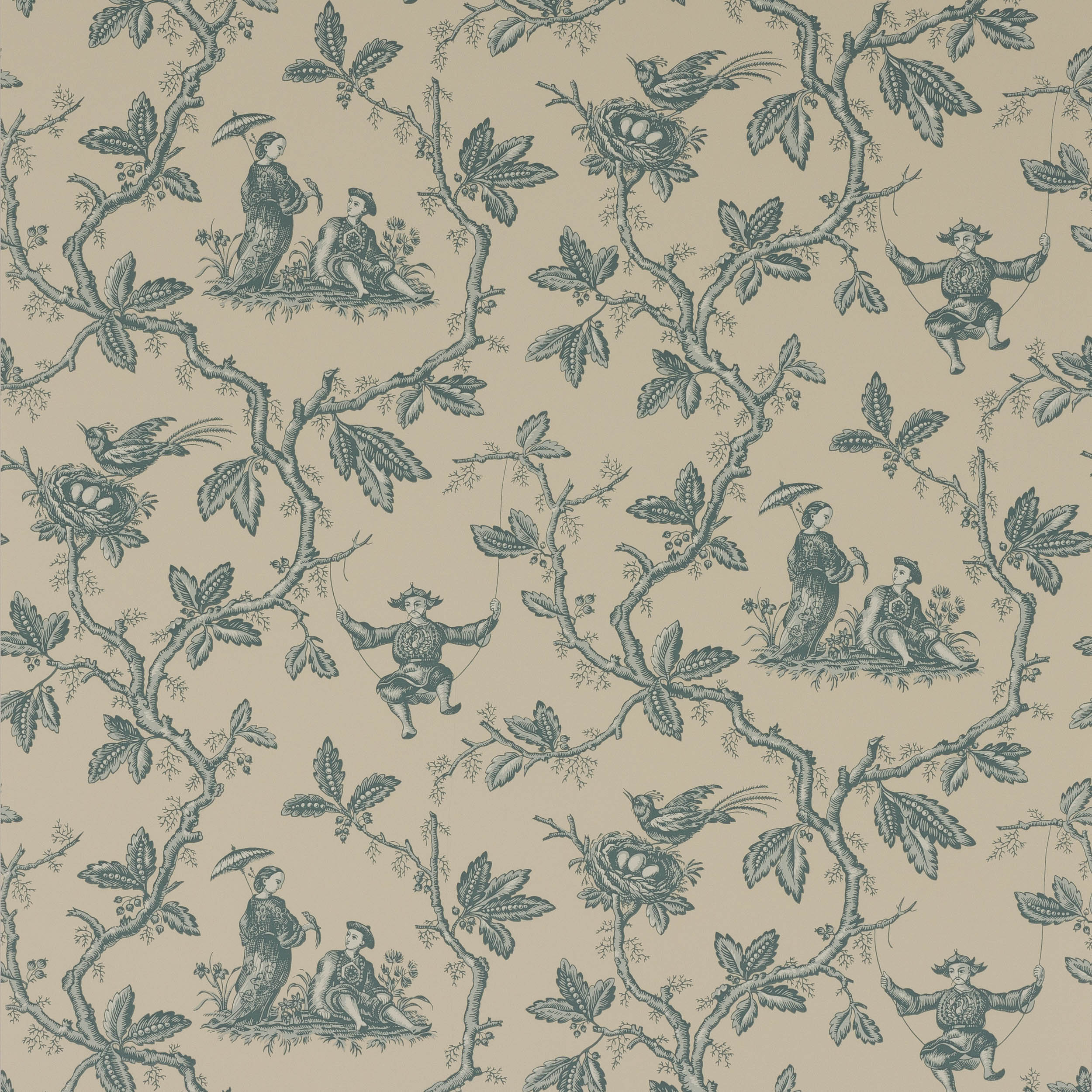 Toile Chinoise Wallpaper in Blue by Colefax and Fowler